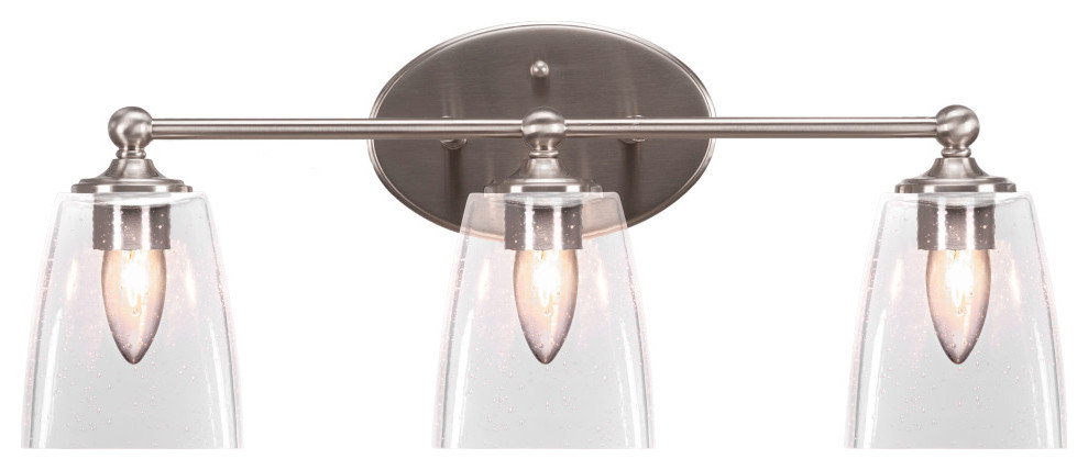 Capri 3-Light Bath Bar, Brushed Nickel/Square Clear Bubble ...