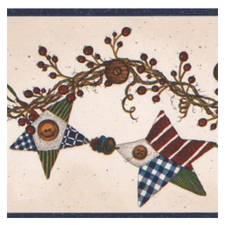 Prepasted Wallpaper Border Stars Beige Red Green 5"x15' - Farmhouse ...