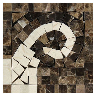 Crema Marfil Marble Polished Wave Border Corner Listello w/ Emperador ...