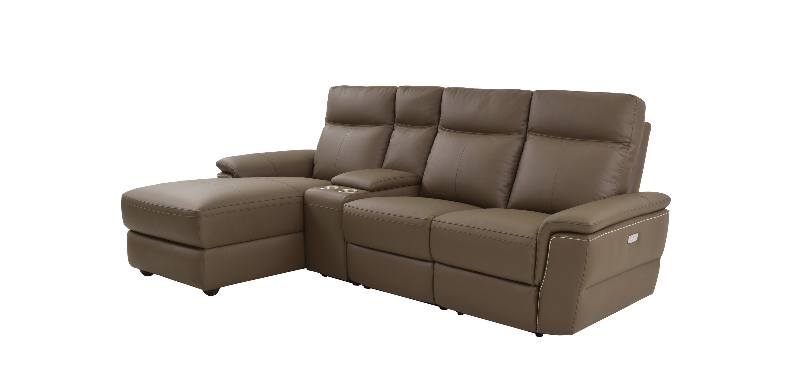 4-Piece Obara Power Sectional w Chair Recliner Leather Brown Taupe ...