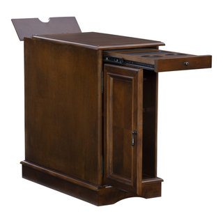 Multifunction Side Table With USB Ports, Beverage Holder, and Cabinet ...