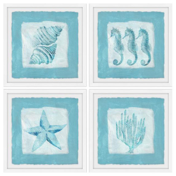 Sea Life Blue II Quadriptych, 24"x24" - Beach Style - Prints And ...