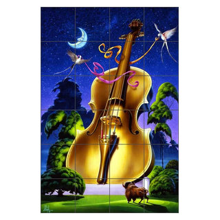 Ceramic Tile Mural Backsplash, Violin by Bruce Eagle, 17" X 25.5" - 4. ...