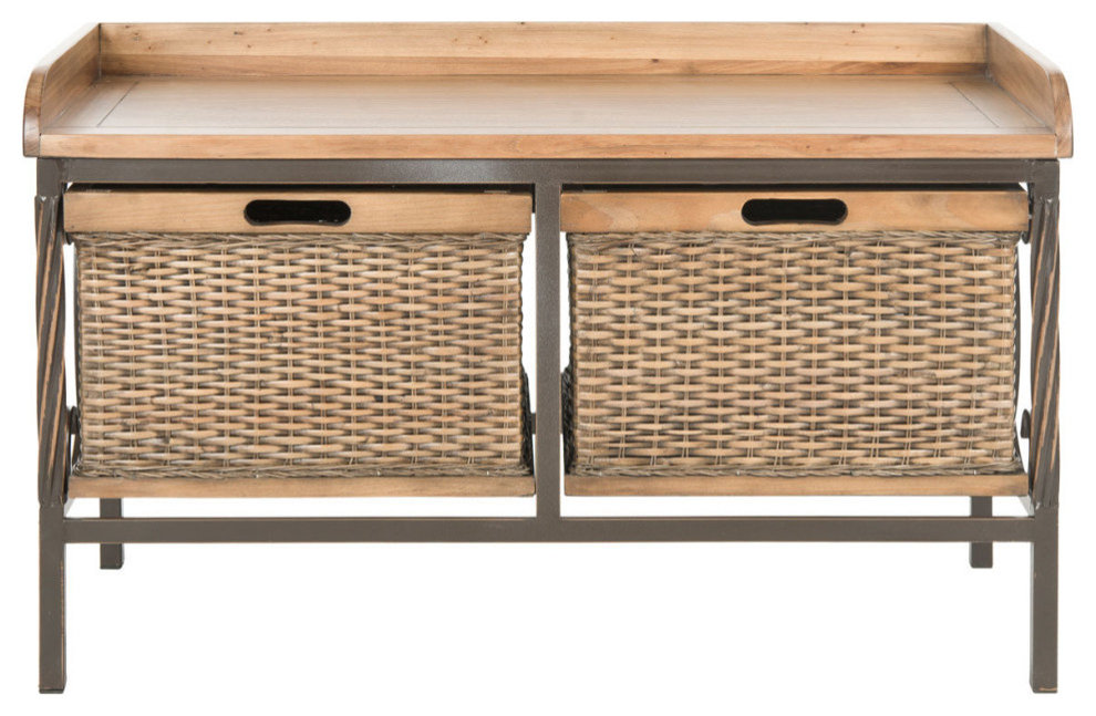 Tory Two Drawer Wooden Storage Bench Antique Pewter/ Medium Oak ...