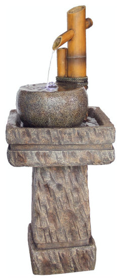 Simple Patio fountain to coexist with tall messy bamboo hedge