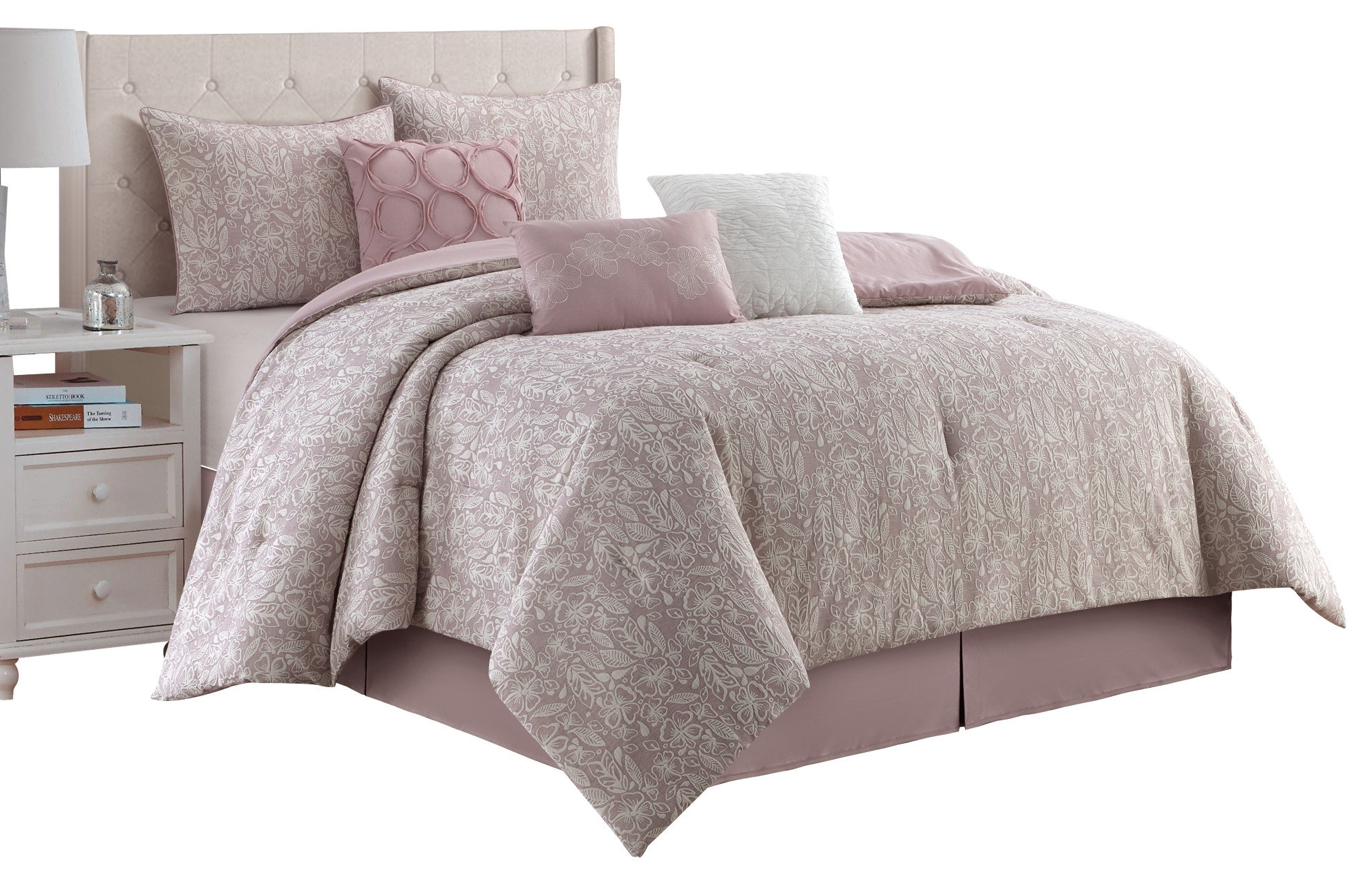 Fraidy 7 Piece Pink Comforter Set, Queen - Contemporary - Comforters ...