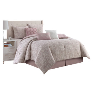 Fraidy 7 Piece Pink Comforter Set, Queen - Contemporary - Comforters ...