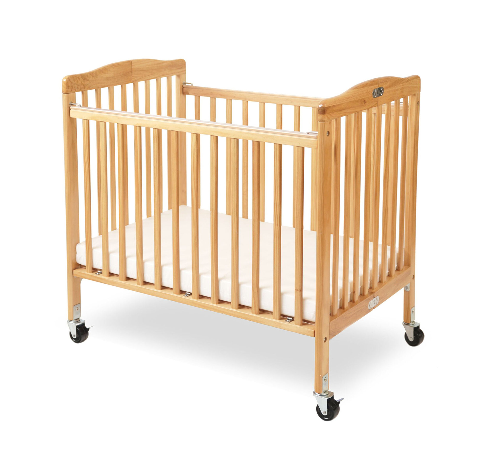 Benzara Slatted Foldable Wooden Crib with Caster Support, Natural Brown ...