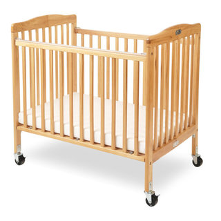 Benzara Slatted Foldable Wooden Crib with Caster Support, Natural Brown ...