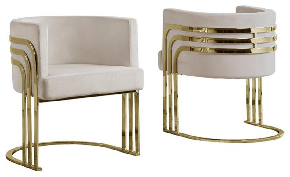 Maklaine Beige Cream Velvet Accent Barrel Leisure Chair with Gold ...