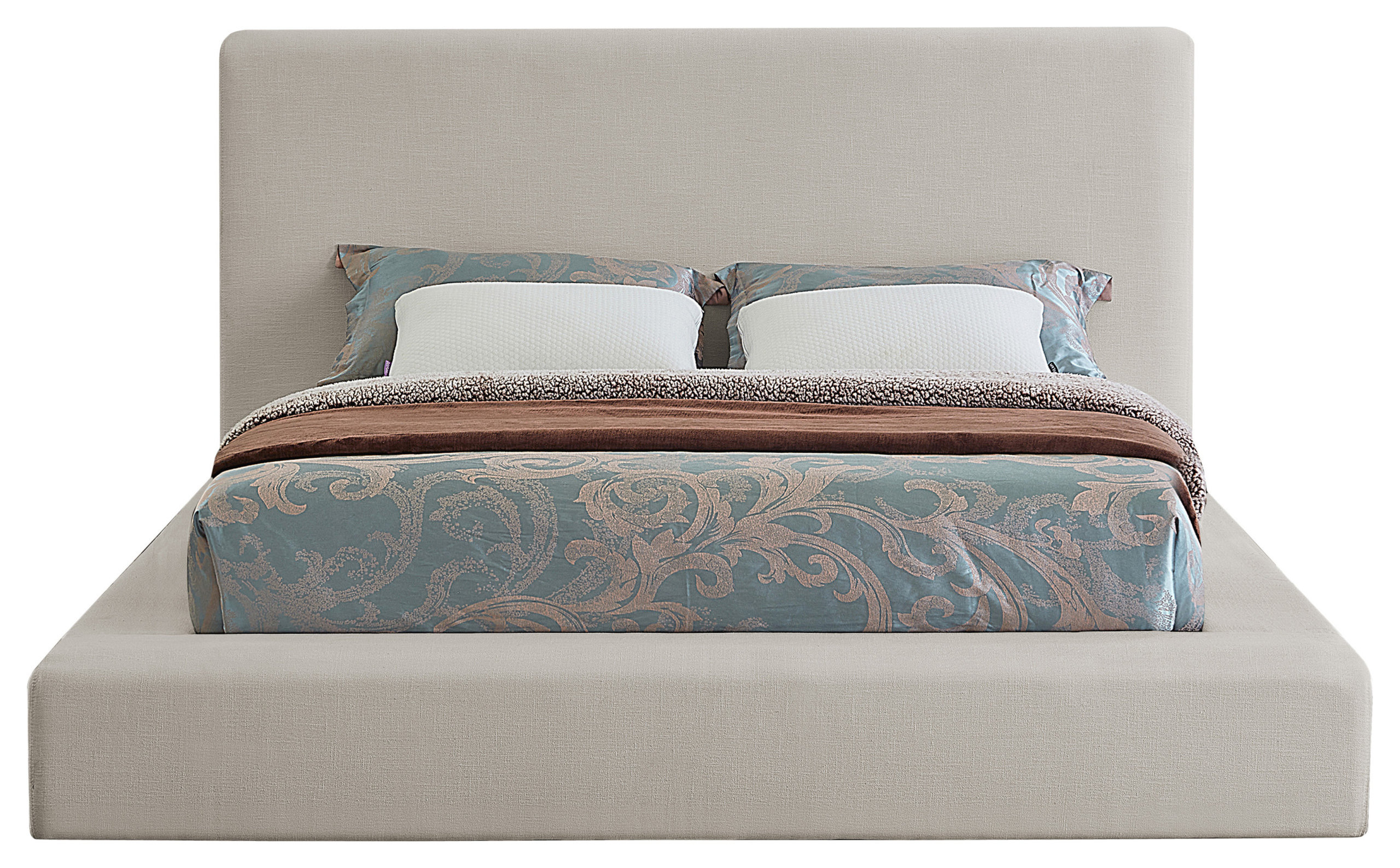 Devin Linen Textured Fabric Upholseterd Bed, King - Transitional ...