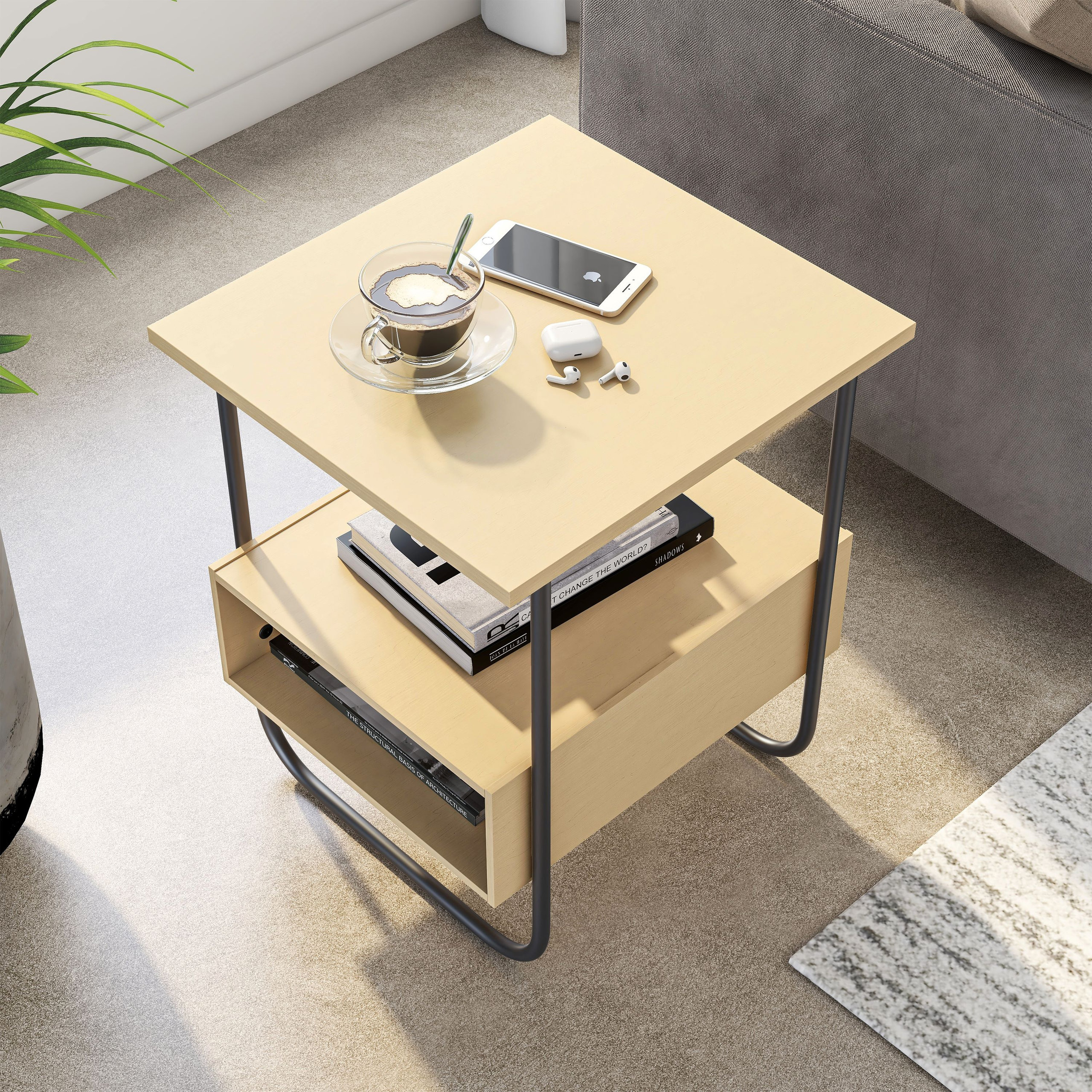 Rivo 18.5" Light Maple Rectangle End Table Open Shelf Bottom ...