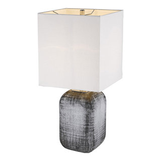 25" Gray Ceramic Table Lamp With White Square Shade - Farmhouse - Table ...