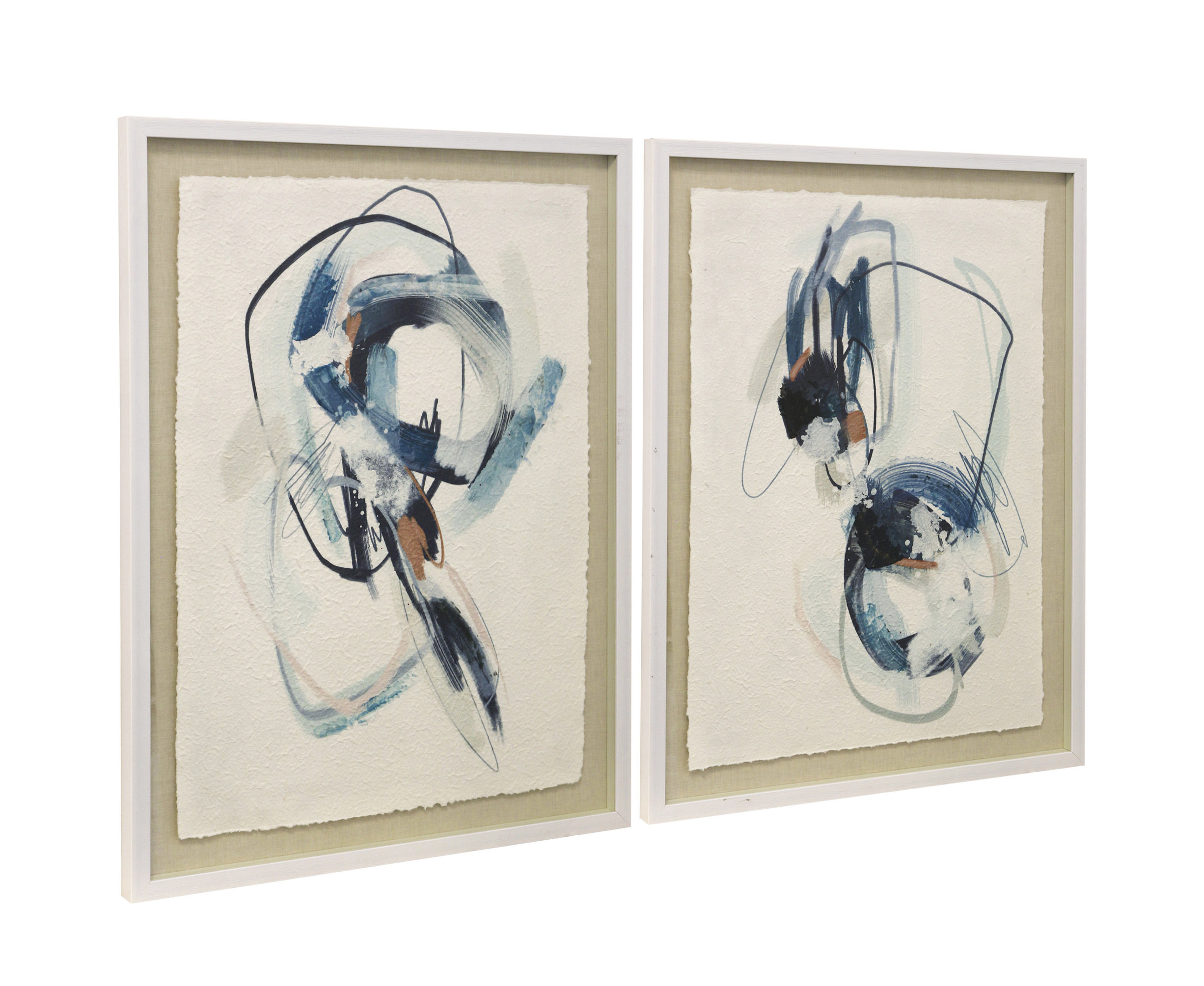 Tender Blue Shadow Box Abstract Wall Art, Deckled Paper, White Frame ...
