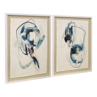 Tender Blue Shadow Box Abstract Wall Art, Deckled Paper, White Frame ...