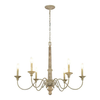 Rustic Distressed Oak Wooden Chandelier 6 Light Candle Fixture - French ...