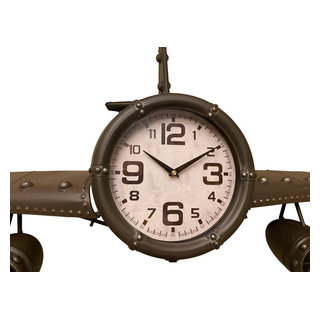 Metal Vintage Fighter Jet Wall Clock, 56" - Industrial - Wall Clocks ...