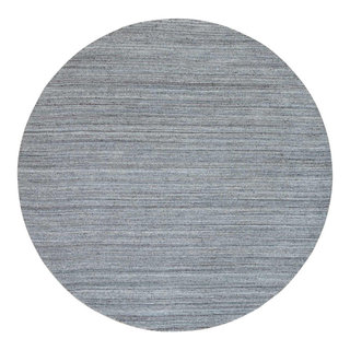 Arsenic Gray Modern Striae Design Wool Hand Loomed Round Oriental Rug 8 ...