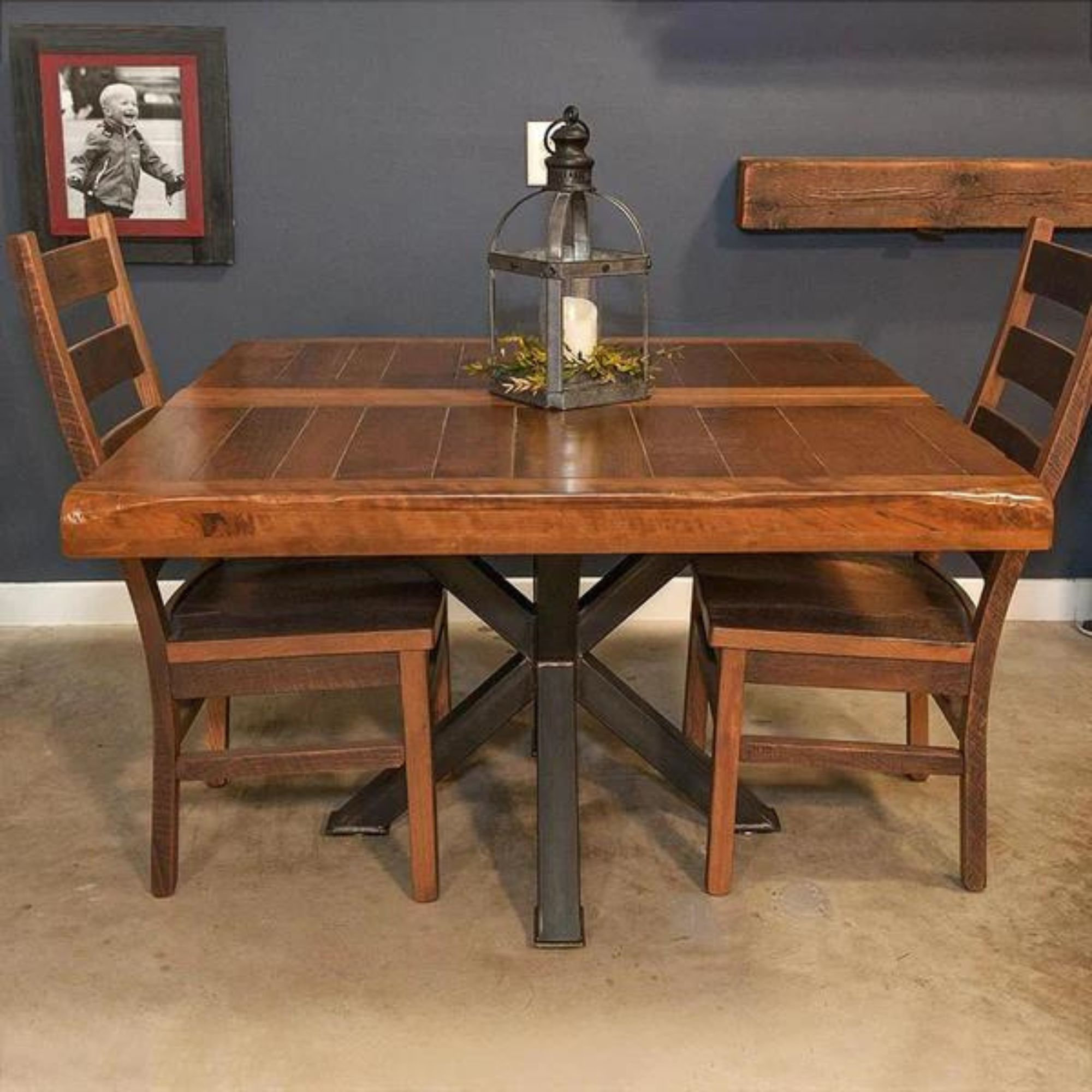 Bennet Square Extendable Dining Table, Rustic Cherry Wood, 54x54 2 Middle Leaves - Industrial ...