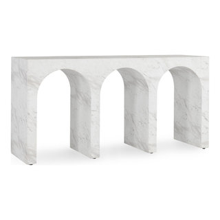 Marmo 61" Outdoor Stone Console Table, Ivory by Kosas Home ...