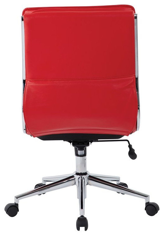 Armless Mid Back Manager's Faux Leather Chair in Red with Chrome Base ...