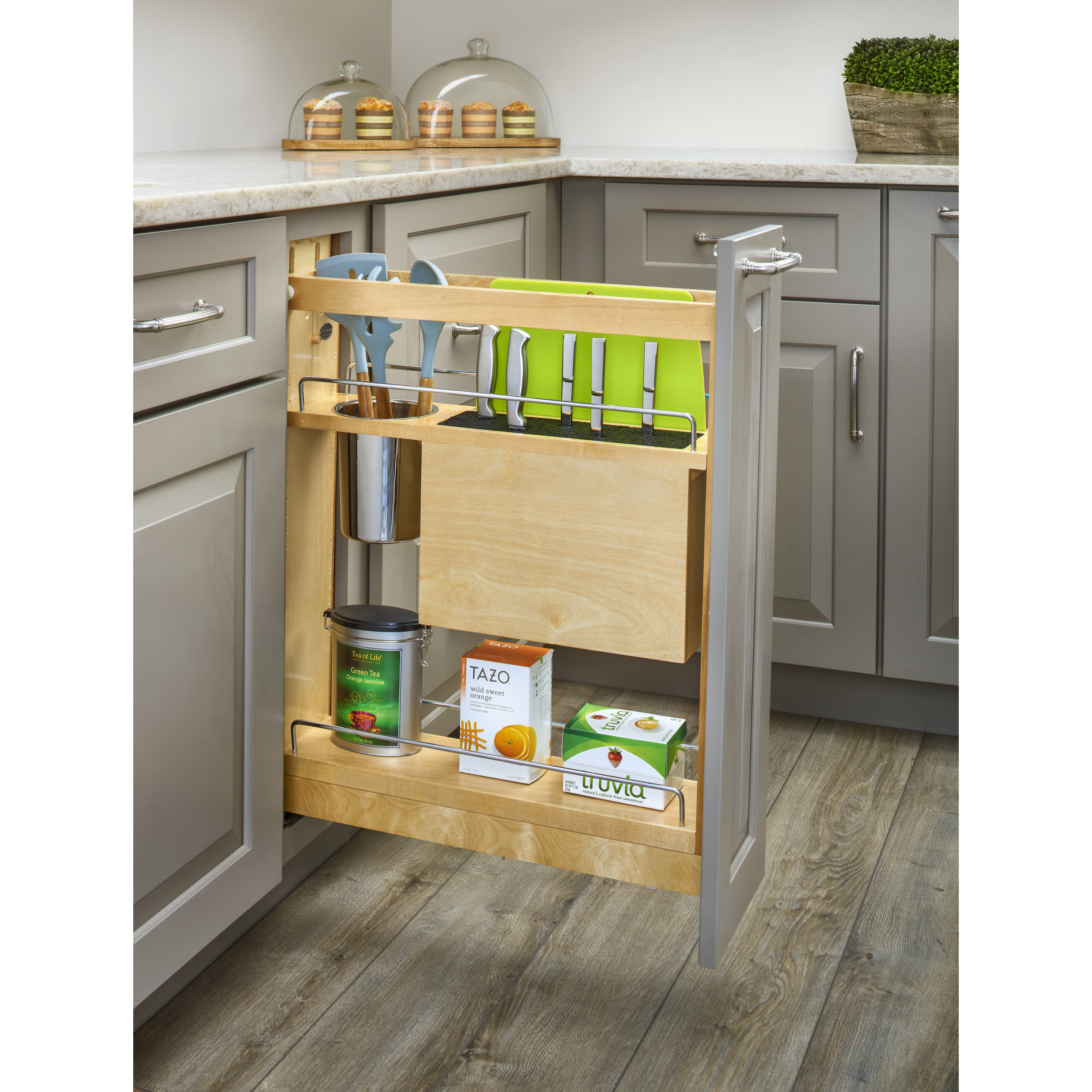Wood Base Cabinet Knife Block Pull Out Organizer With Soft Close, 6 ...