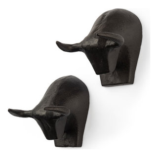 Tauro IV, Set of 2 Black Cast Aluminum Raging Bull Wall Decor ...