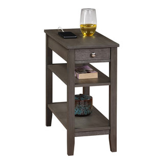 American Heritage One-Drawer End Table w/Charging Station in Gray Wood ...