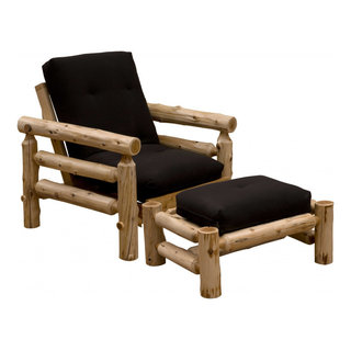 HomeRoots Authentic Log Cabin Natural Cedar Futon Chair and Ottoman Set ...