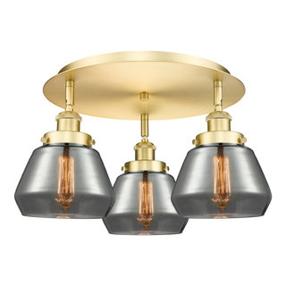 Fulton-3 Light 18" Flush Mount-Satin Gold, Plated Smoke Glass Shade ...