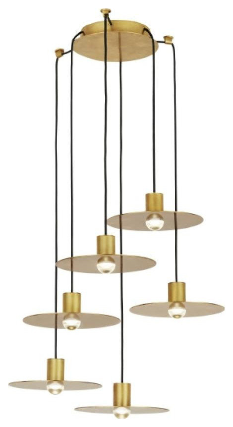 Eaves Ceiling Chandelier, 6-Light, LED, Natural Brass, 15.8"L ...