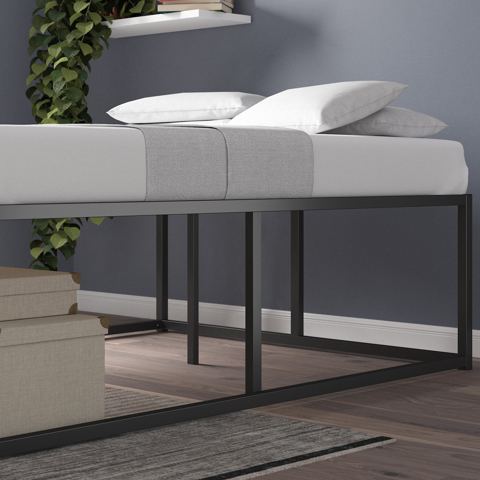 Modern Platform Bed, Tall Minimalist Design With Wooden Slats Support ...
