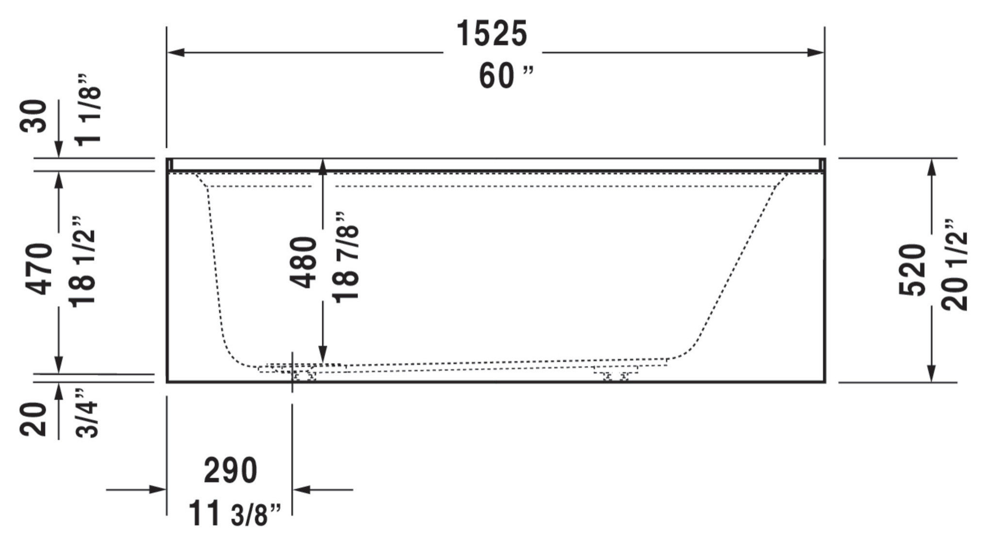 Duravit 700356-L-19TALL Architec 60" Alcove Acrylic Soaking Tub ...