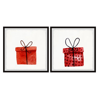 Red Gift Boxes Diptych, 2-Piece Set, 32x32 - Contemporary - Wall ...