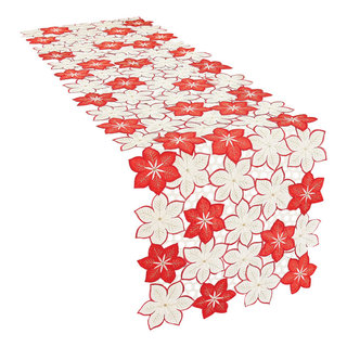 Candy Cane Poinsettia Embroidered Cutwork Holiday Christmas Table ...