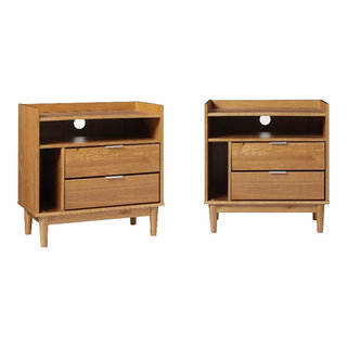 25" Solid Wood 2-Drawer Night Stand with Gallery - 2PK - Caramel ...