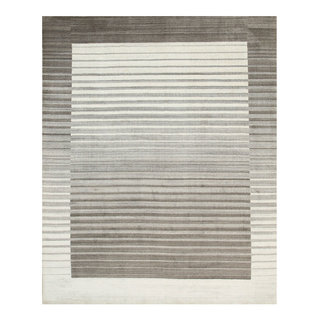 Ivory/Charcoal Stripe Handmade Urban Rug, 9'x12' - Contemporary - Area ...