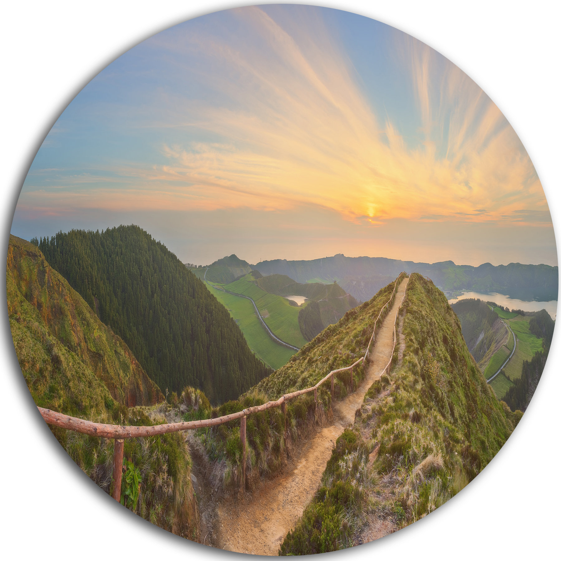 Hiking Trail And Beautiful Lakes, Landscape Round Wall Art, Disc of 23 ...