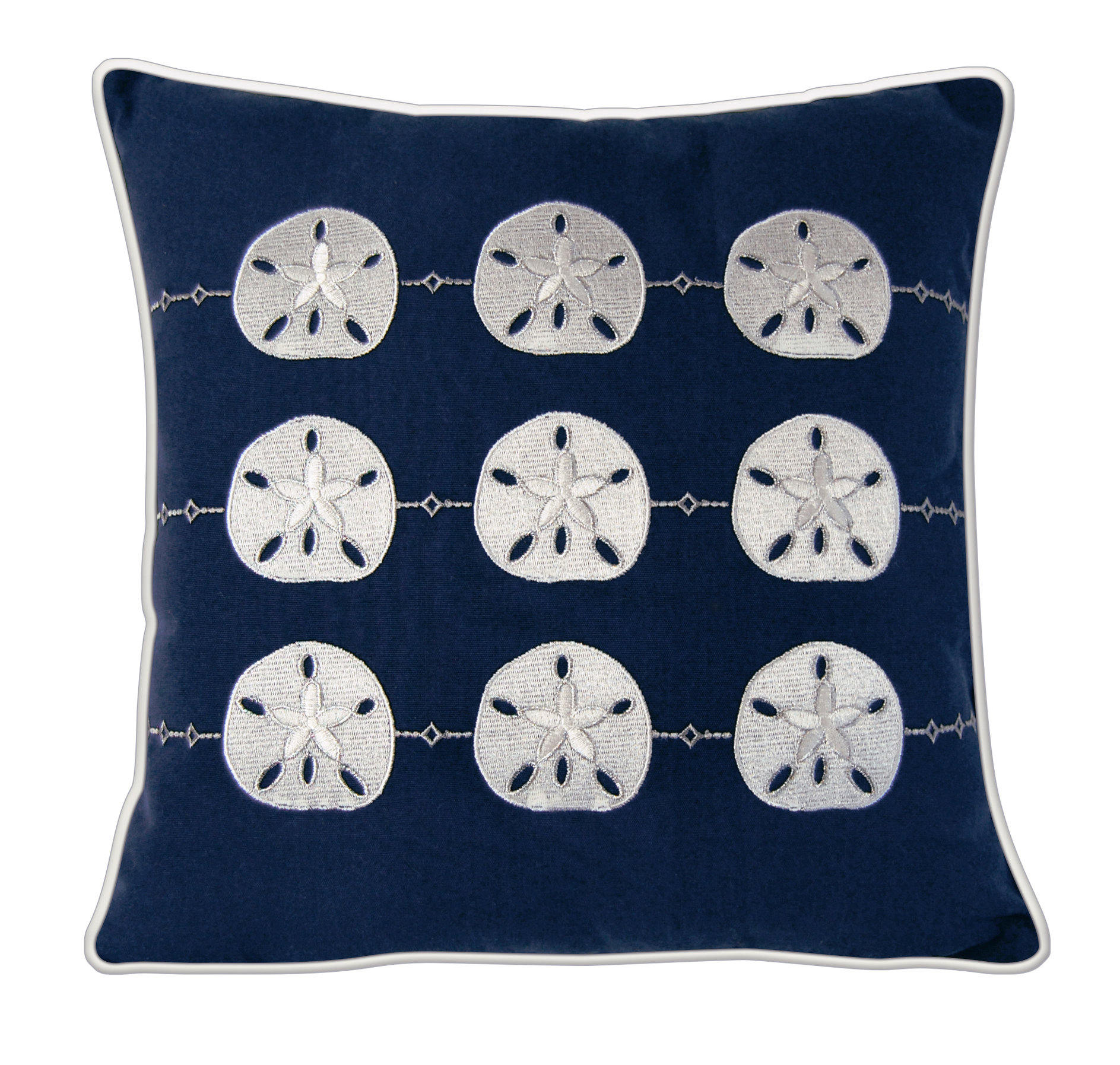 Nautical Sand Dollar Embroidered Outdoor Pillow - Beach Style - Outdoor ...