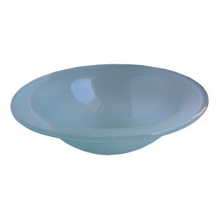Above Counter Glass Vessel Basin - Frosted Green, Size: 19" Diameter x ...
