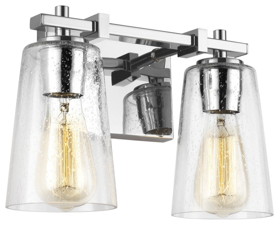 Mercer Bathroom Vanity Light, 2-Light, Chrome, Clear Seeded Shade, 12.5 ...