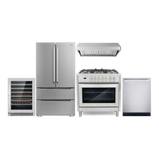 5PC Kitchen Package with 36" 240V Dual Fuel Range & 36" Range Hood ...