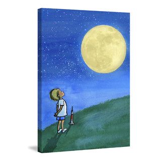 "Boy and Moon" Painting Print on Wrapped Canvas, 40x60 - Contemporary ...