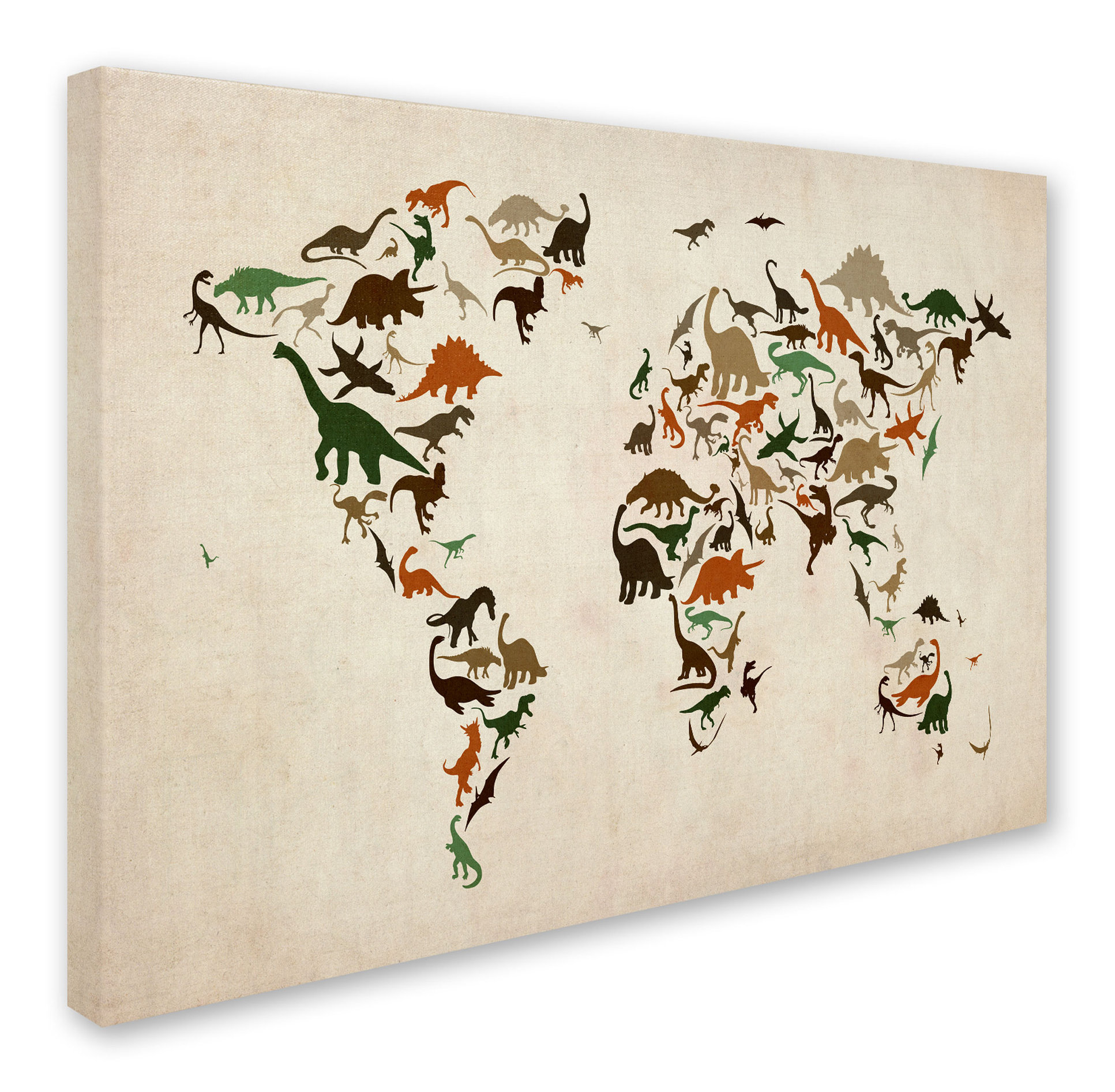 'Dinosaur World Map 2' Canvas Art by Michael Tompsett, 14" x 19 ...