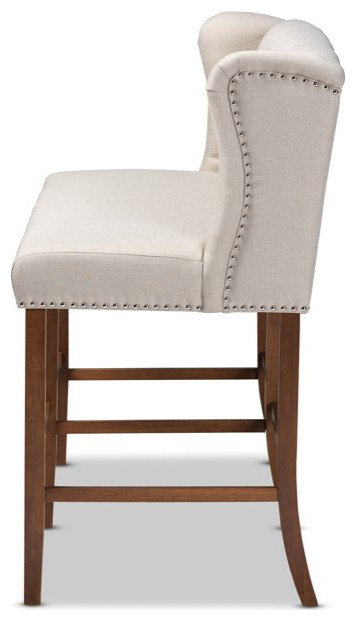 Modern Fabric Upholstered Walnut Bar Stool Bench with Button Tufting ...