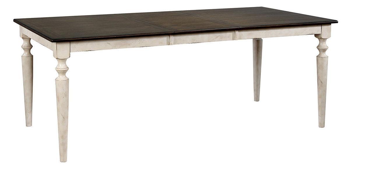 Rustic Solid Wood Rectangular Dining Table with Tapered Legs, White and Brown - Farmhouse ...