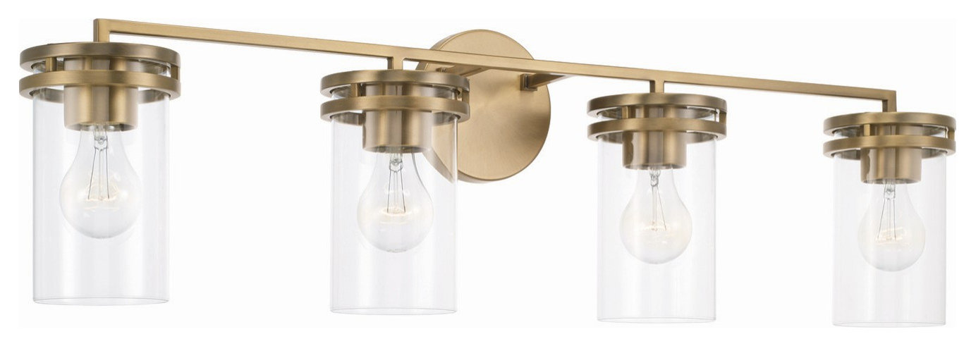 Fuller 4-Light Vanity, Aged Brass - Transitional - Bathroom Vanity ...