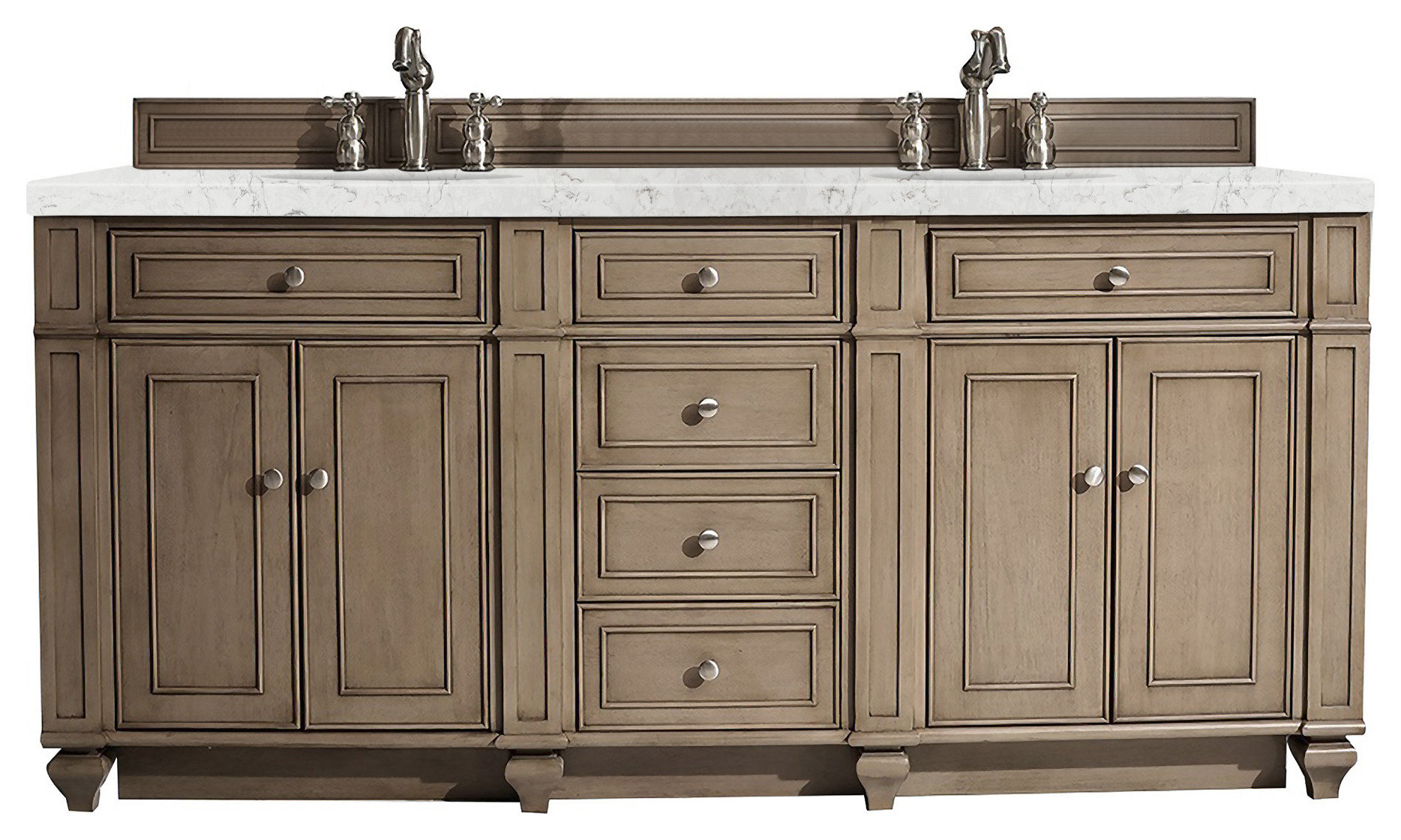 Bristol 72" Double Vanity, Whitewashed Walnut, Eternal Jasmine Pearl ...