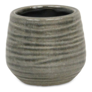 Gray Ceramic Pot with Curved Wave - Transitional - Indoor Pots And ...