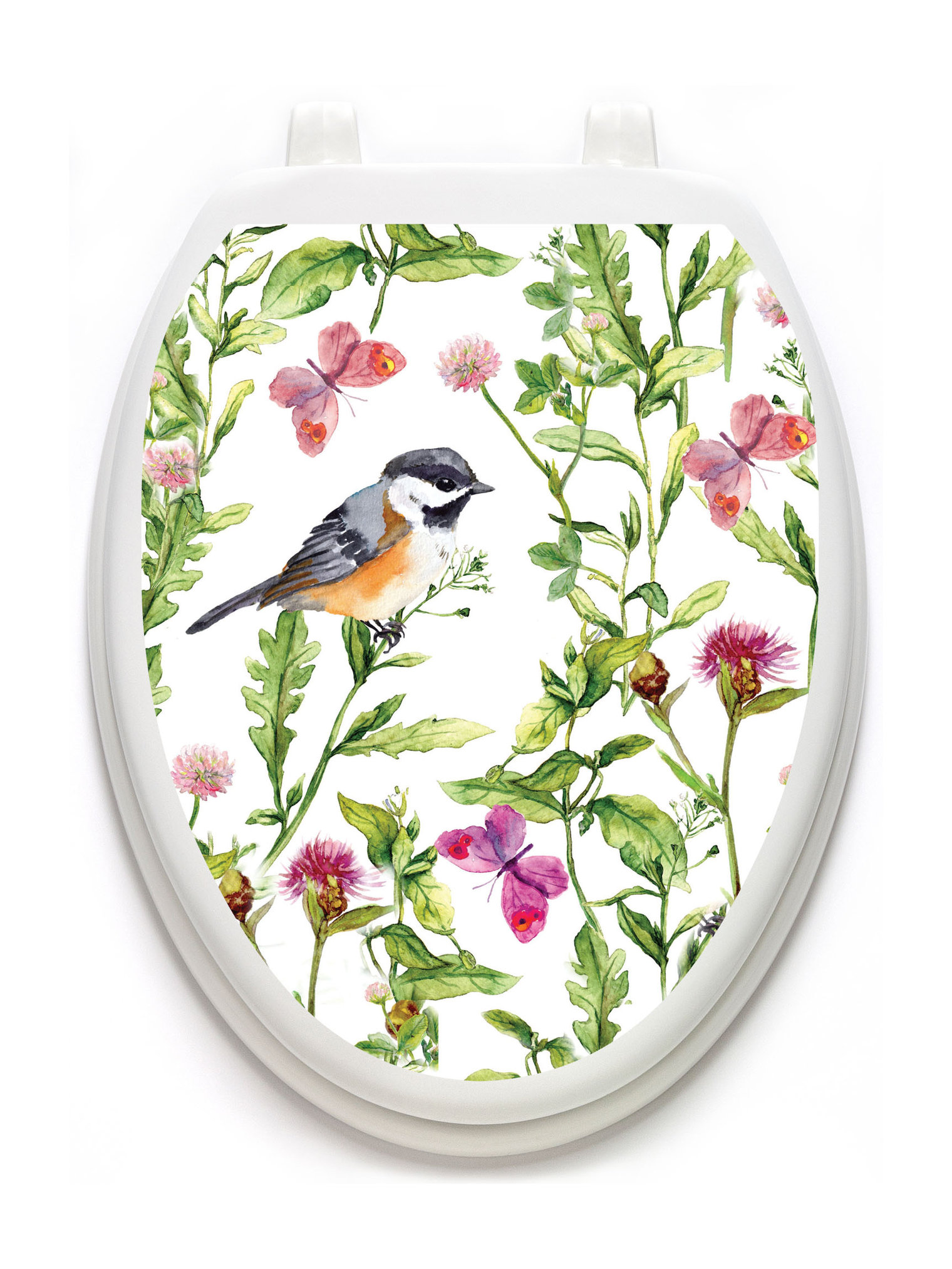 Chickadee in Garden Toilet Tattoos Seat Cover, Vinyl Lid Decal ...